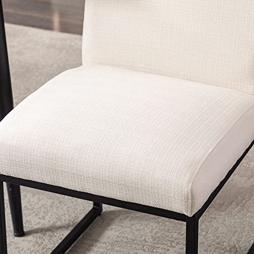 VESCASA Linen Upholstered Dining Chairs Set of 2, Mid Century Modern Padded Chair with Black Metal Frame for Restaurant, Dining Room, Kitchen, Cream