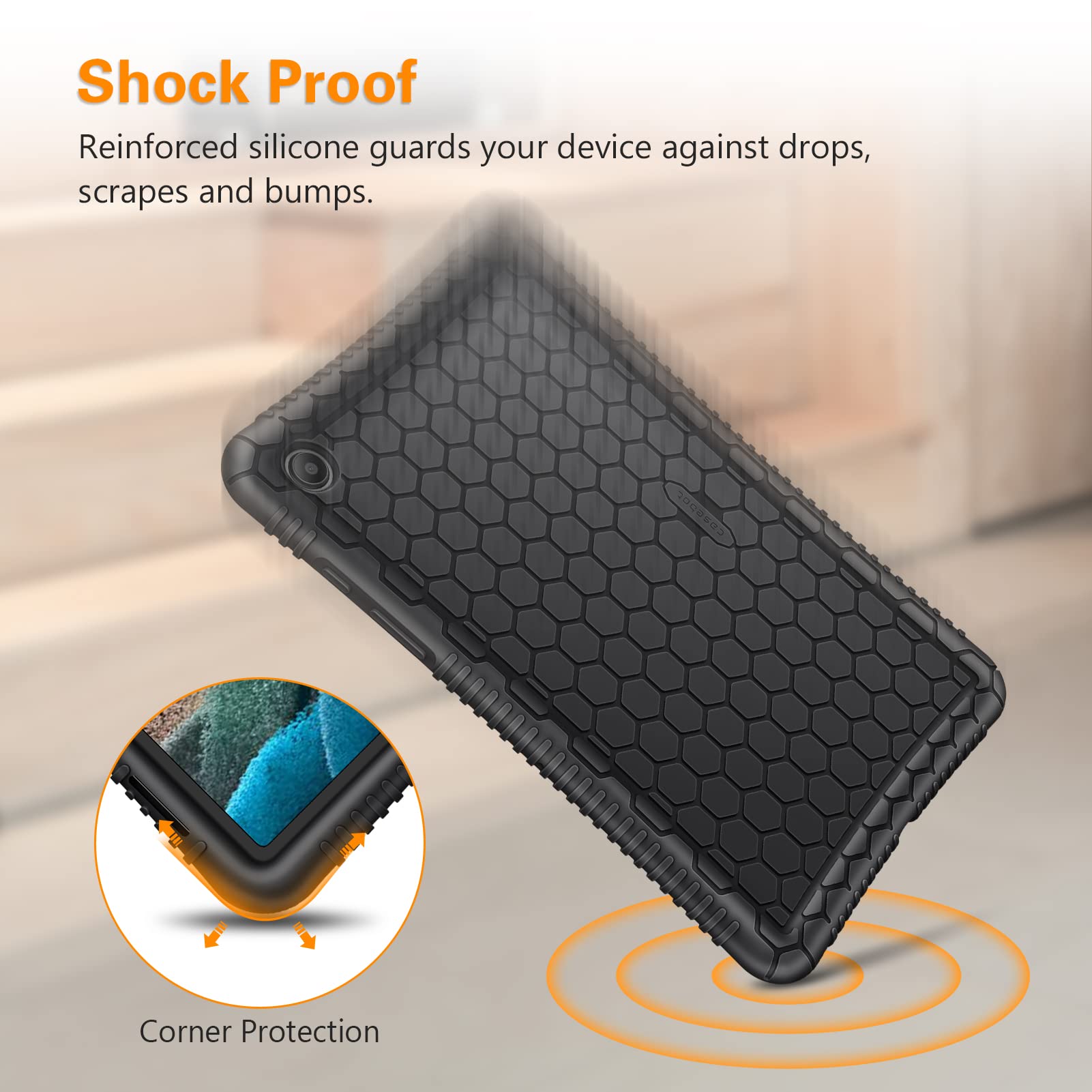 Fintie Silicone Case for Samsung Galaxy Tab A8 10.5 Inch 2022 Model (SM-X200/X205/X207), Honey Comb Series Kids Friendly Light Weight Shock Proof Protective Cover, Black
