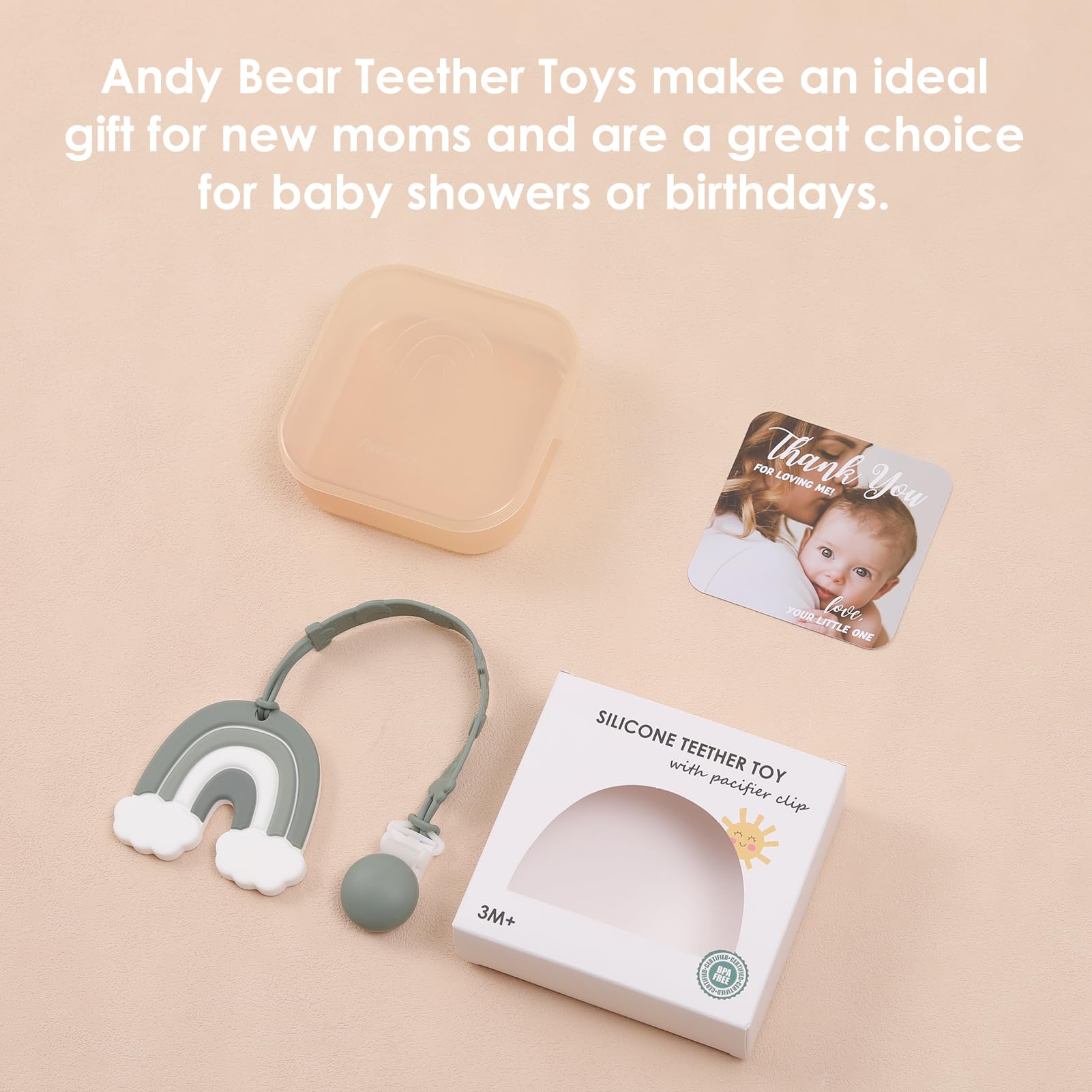 Teething Toys for Babies 0-6 Months Baby Teethers with Clip Silicone Baby Teether Toys for Boys and Girls Infant Teething Toys for Babies Rainbow Shape with Travel Case-Terracotta