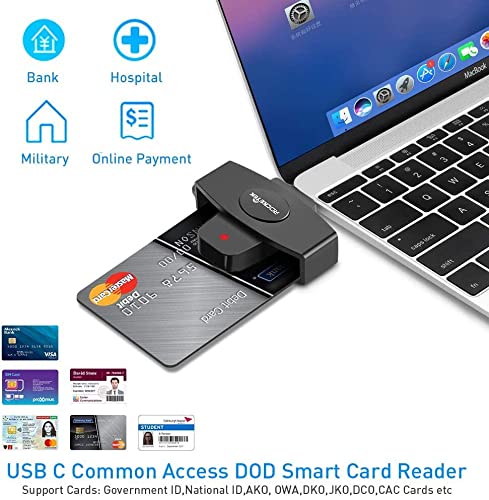 MTAKYI Portable Type C CAC Smart Card Reader, USB C DOD Military Common Access Card Card Reader, Credit Card Reader Compatible with Android Phones/Mac Book/i Mac/Laptop/Tablet or Other Type C Devices