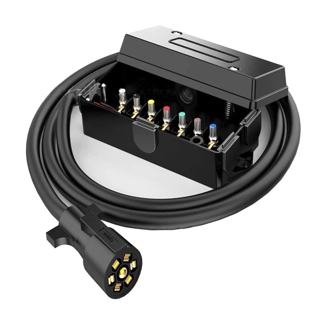 Posris 7 Way Trailer Plug Inline Trailer Cord with Junction Box for RV Trailers, Campers, Caravans, Food Trucks