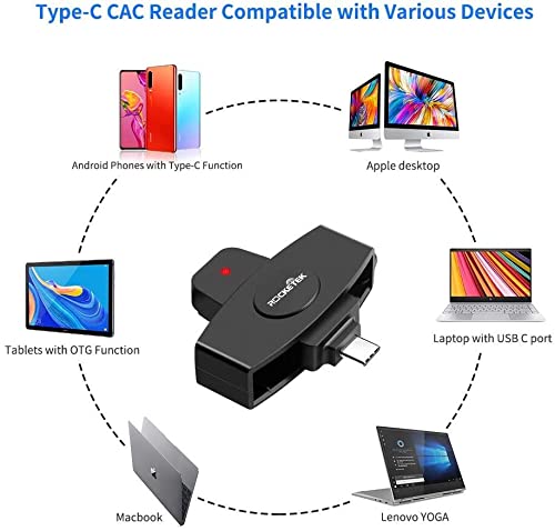 MTAKYI Portable Type C CAC Smart Card Reader, USB C DOD Military Common Access Card Card Reader, Credit Card Reader Compatible with Android Phones/Mac Book/i Mac/Laptop/Tablet or Other Type C Devices