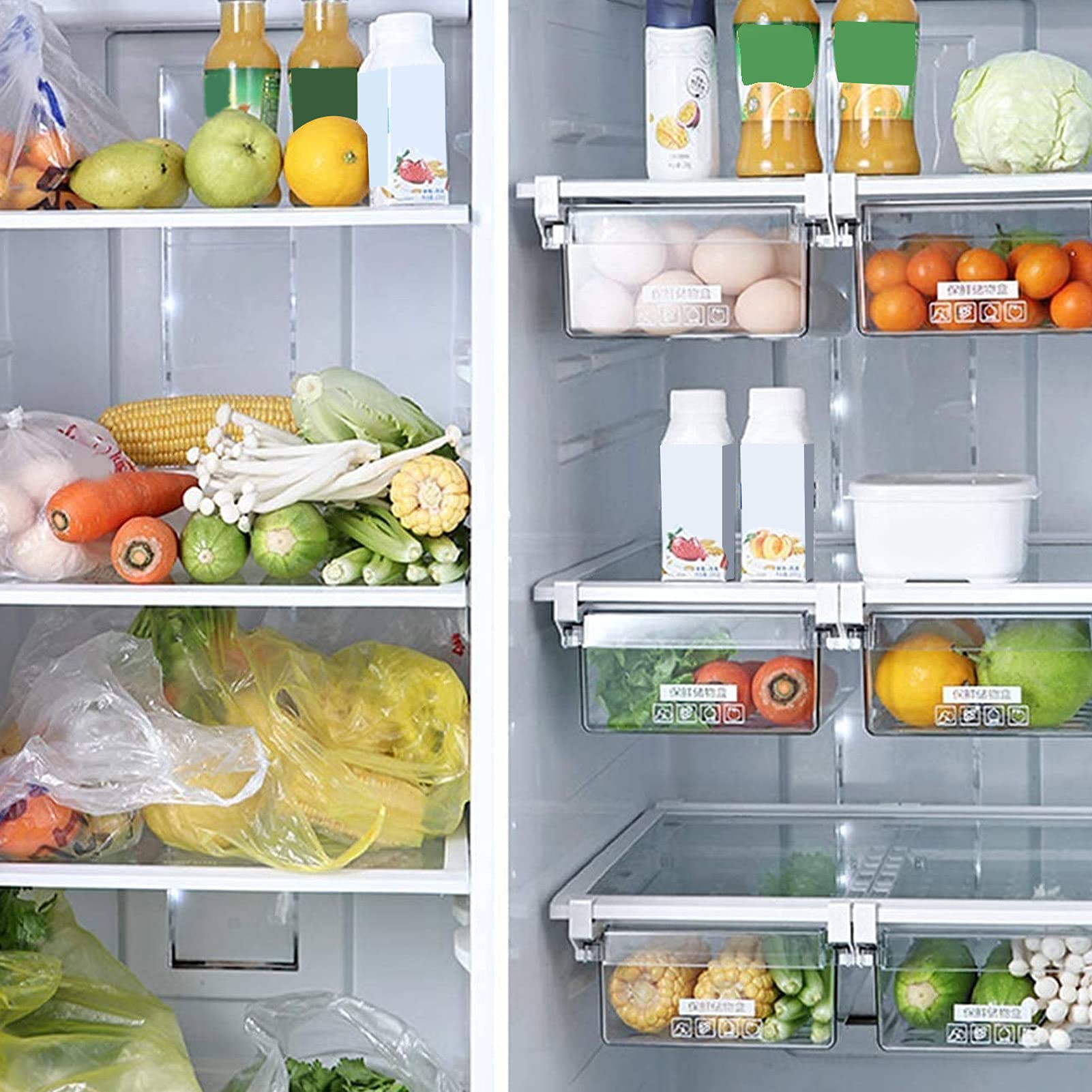 Fridge Organizer Drawer, Pull Out Refrigerator Organizer Bin Storage Box Clear Fridge Shelf Holder for Fruit Vegetable Drink