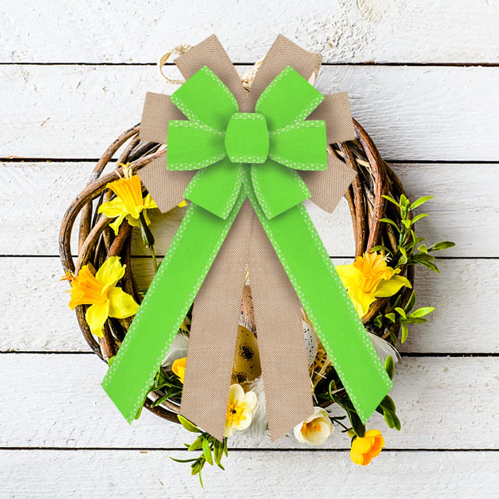 Green Wired Edge Ribbons 2.5" 10 Yards, Spring Solid Wired Edge Decoration Wired Ribbon Fabric Craft Ribbon Burlap Wrapping Ribbon for Holiday Party Wrapping DIY Craft Wedding Decoration Wreaths Bow
