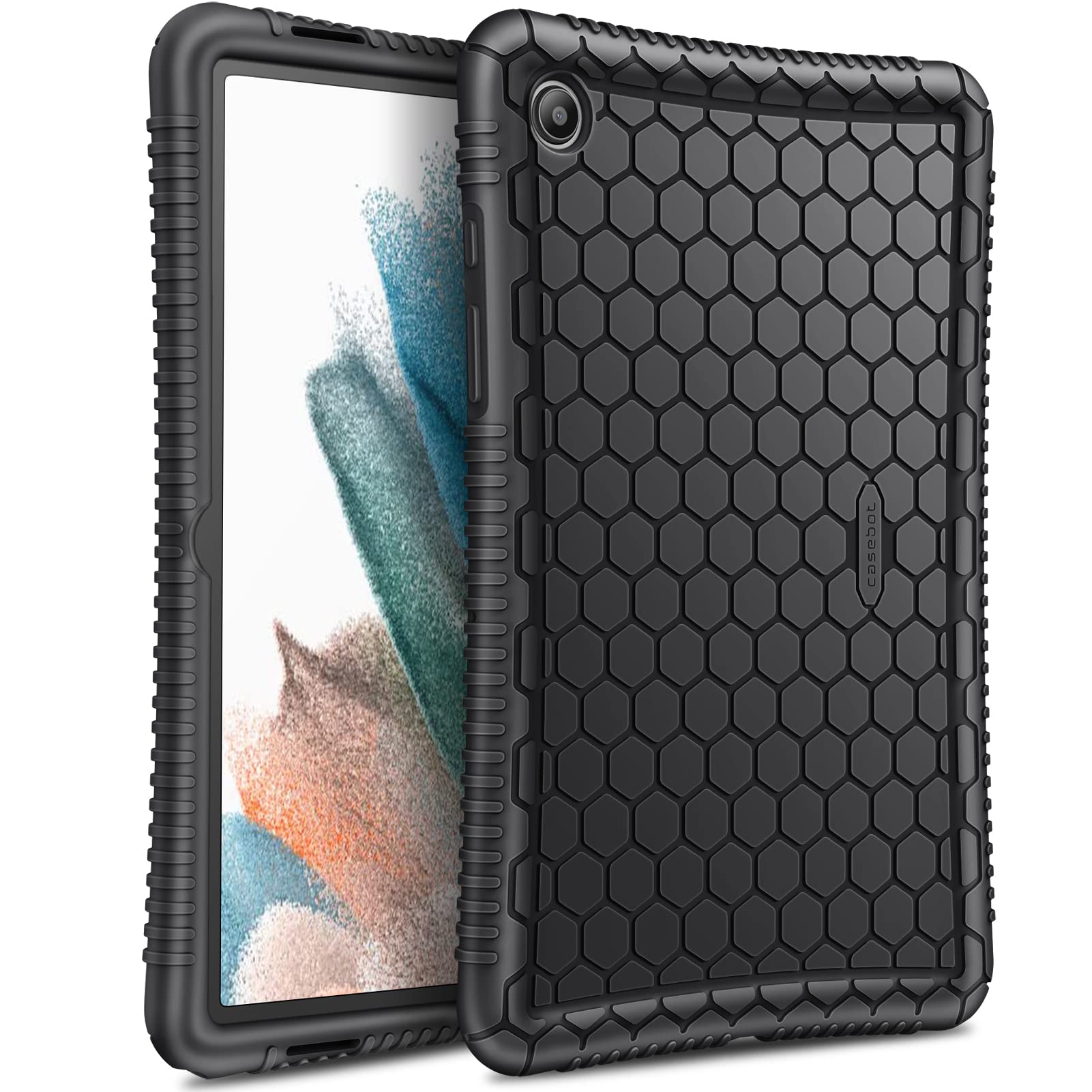 Fintie Silicone Case for Samsung Galaxy Tab A8 10.5 Inch 2022 Model (SM-X200/X205/X207), Honey Comb Series Kids Friendly Light Weight Shock Proof Protective Cover, Black