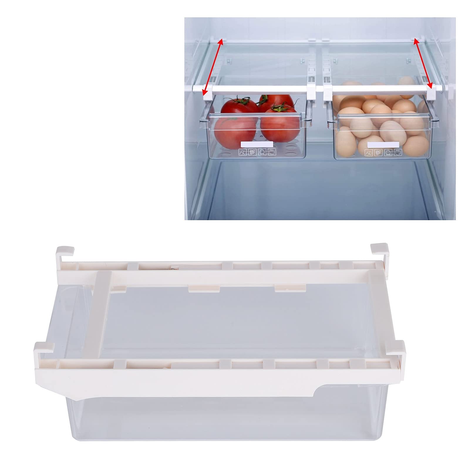 Fridge Organizer Drawer, Pull Out Refrigerator Organizer Bin Storage Box Clear Fridge Shelf Holder for Fruit Vegetable Drink