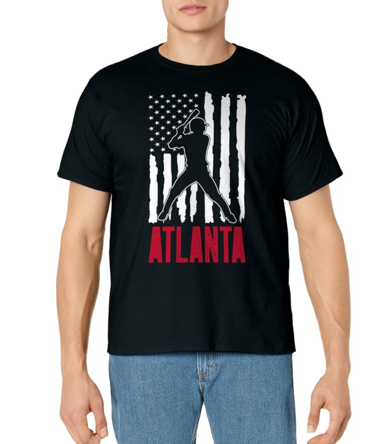 Vintage Atlanta American Flag Distressed Baseball T-Shirt