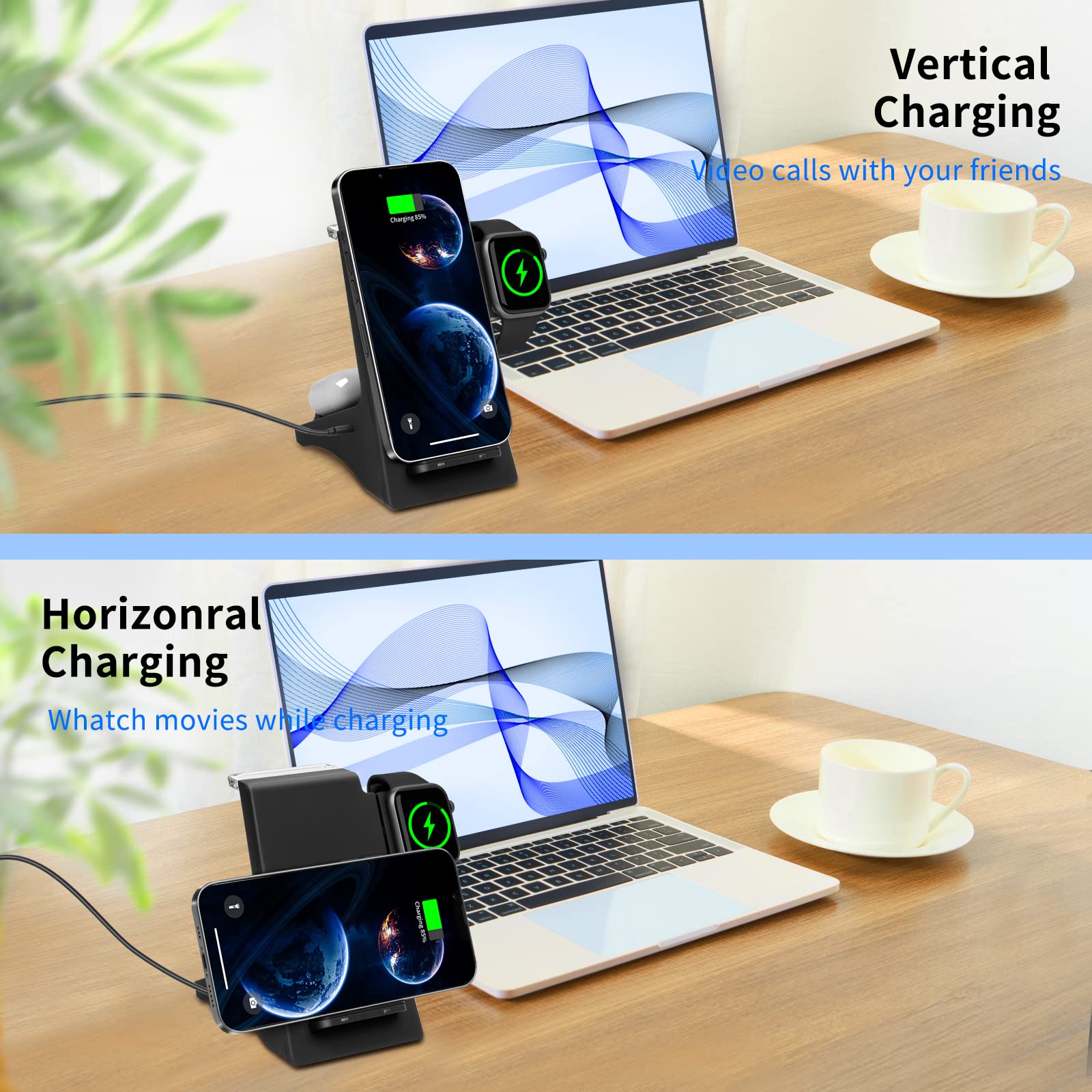 Wireless Charger, 4 in 1 Wireless Charging Station Compatible with Samsung/iWatch/Airpods, and Other Qi-Certified Charging Dock