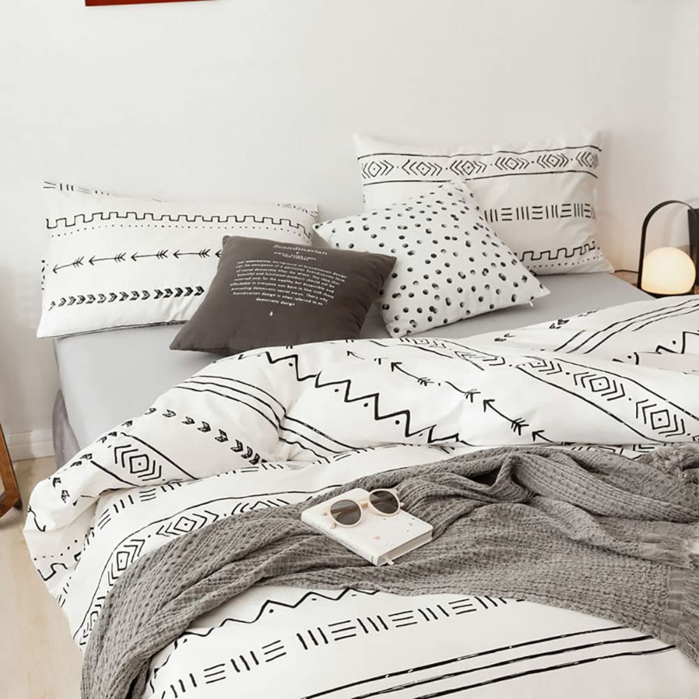 Gafance 3Pcs Black Stripe Printed Duvet Cover Aztec Twin Set, Southwest Bedding Ethnic Style Comforter Cover with Zipper Closure, Soft Bed Linen White Quilt Cover 68X90 inches & 2 Pillow Shams