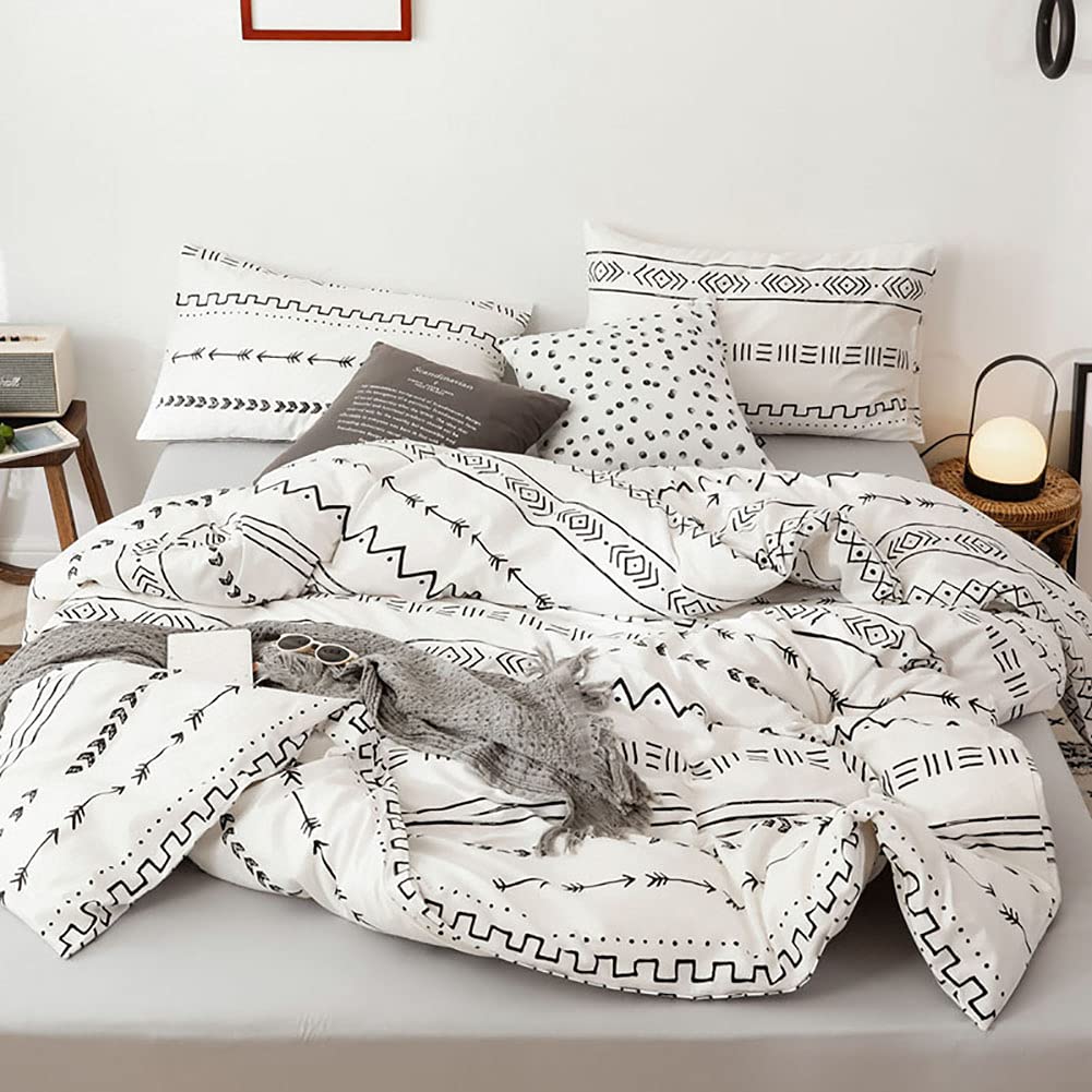 Gafance 3Pcs Black Stripe Printed Duvet Cover Aztec Twin Set, Southwest Bedding Ethnic Style Comforter Cover with Zipper Closure, Soft Bed Linen White Quilt Cover 68X90 inches & 2 Pillow Shams