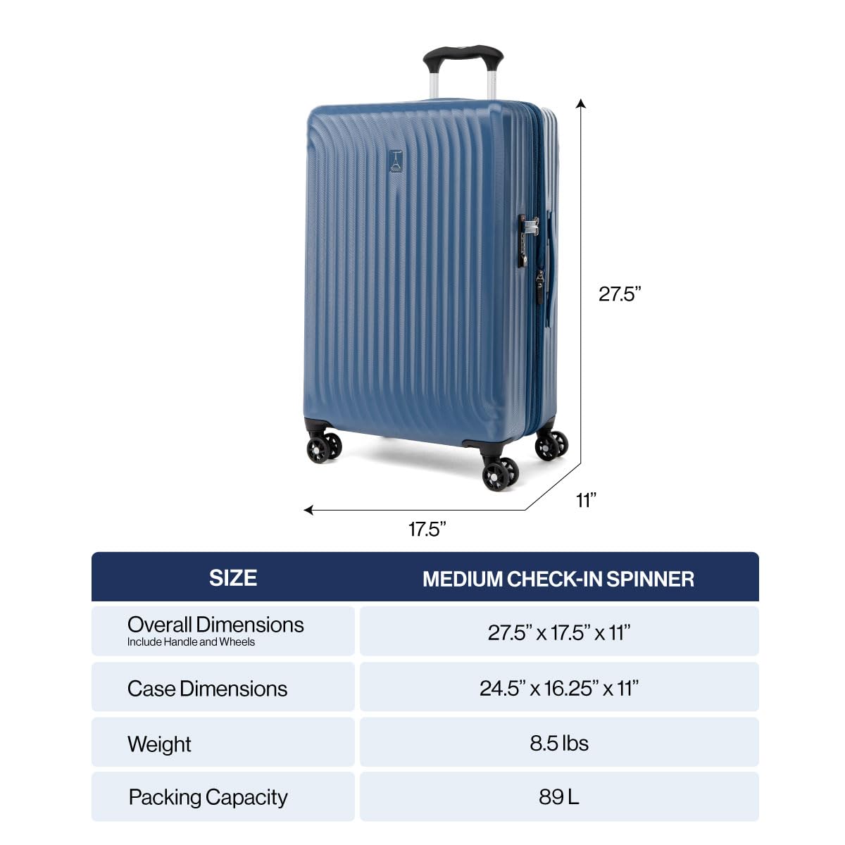 Travelpro Maxlite Air Hardside Expandable Checked Luggage, 8 Spinner Wheels, Lightweight Hard Shell Polycarbonate Suitcase, Black, Checked Medium 25-Inch