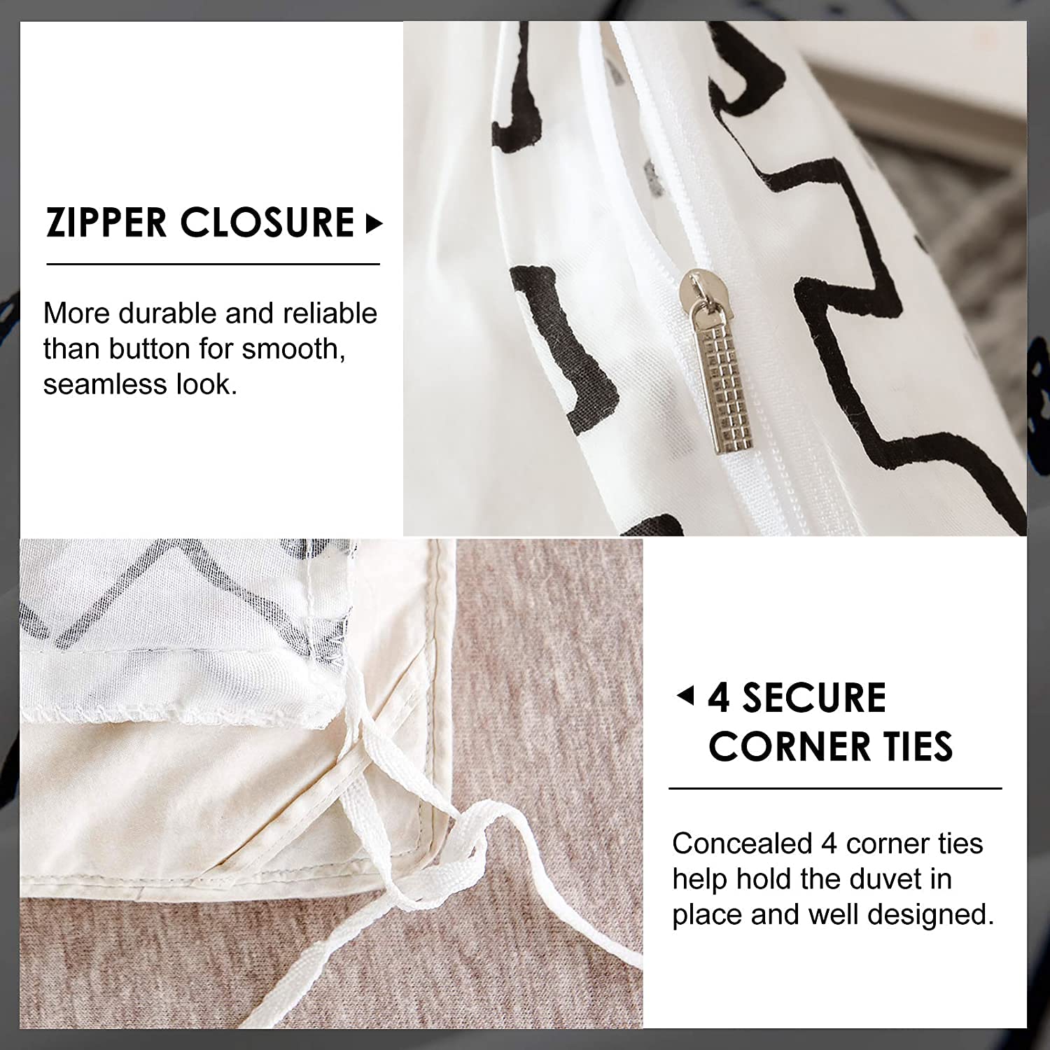 Gafance 3Pcs Black Stripe Printed Duvet Cover Aztec Twin Set, Southwest Bedding Ethnic Style Comforter Cover with Zipper Closure, Soft Bed Linen White Quilt Cover 68X90 inches & 2 Pillow Shams