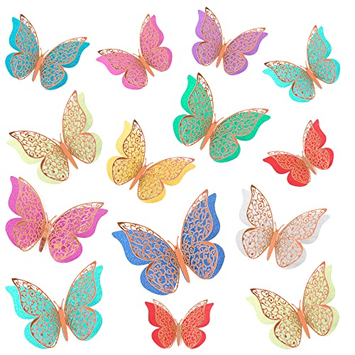 SAOROPEB 3D Butterfly Wall Decor, 24 Pcs Butterfly Decorations Double Layers Wall Stickers for Party Decorations Baby Show Decorations Wedding Decor Room Dcor DIY Gift (Rose Gold)