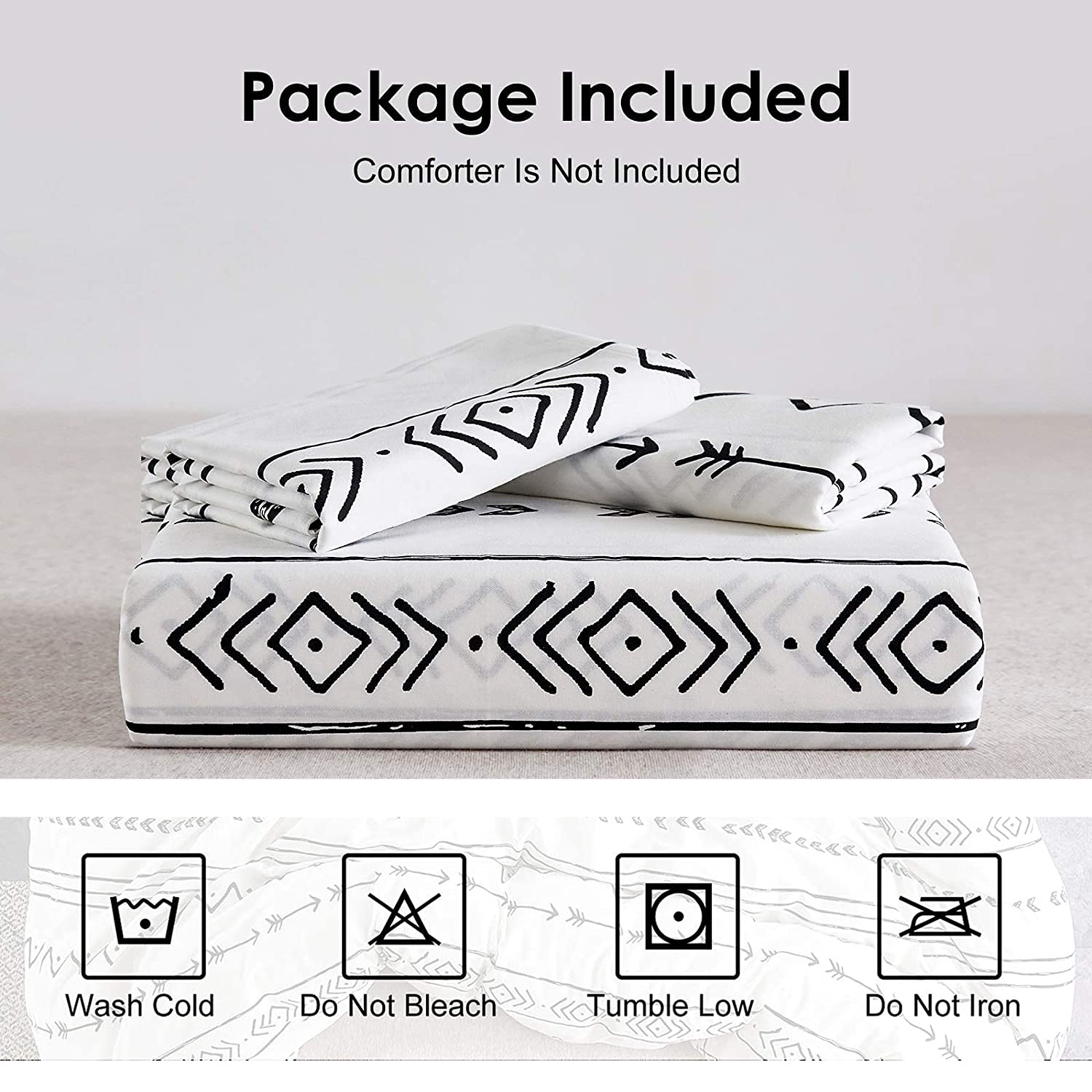 Gafance 3Pcs Black Stripe Printed Duvet Cover Aztec Twin Set, Southwest Bedding Ethnic Style Comforter Cover with Zipper Closure, Soft Bed Linen White Quilt Cover 68X90 inches & 2 Pillow Shams