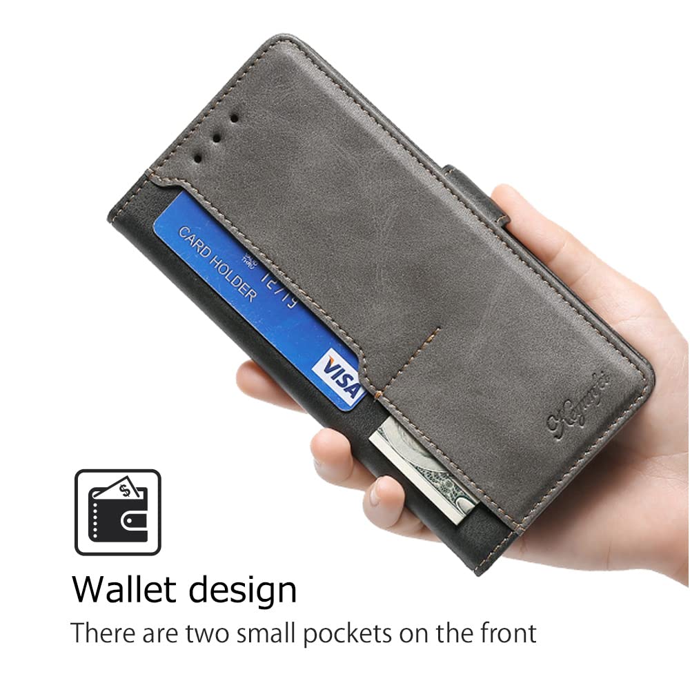 Fansipro Wallet Folio Case for Oppo Reno 2 Z, Premium PU Leather Slim Fit Cover for Reno 2 Z, 2 Card Slots, Friendly Fit, Black & Gray