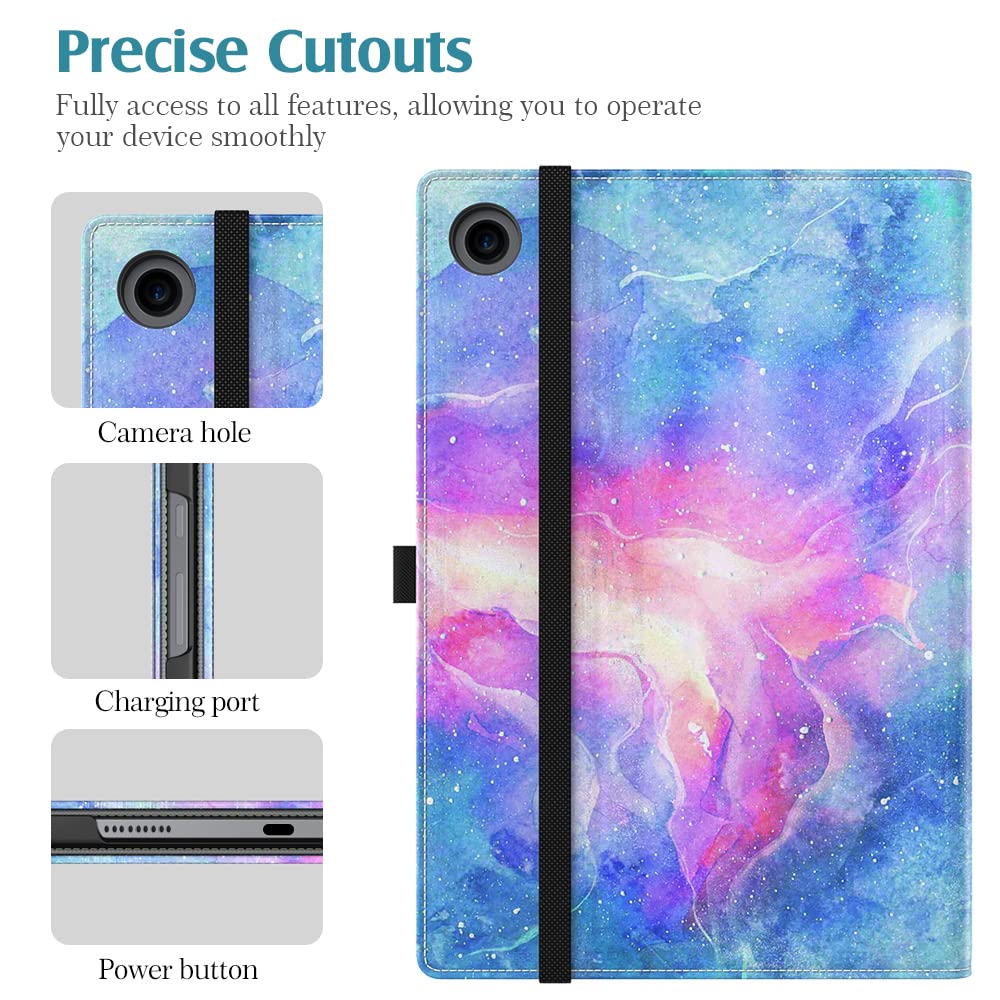TiMOVO Case for Galaxy Tab A8 10.5 inch 2022 SM-X200/SM-X205, Multiple Viewing Angles Folding Stand Case with Document Card Slots and Hand Hold Strap Fit Samsung Tab A8 Case, Dreamy Nebula