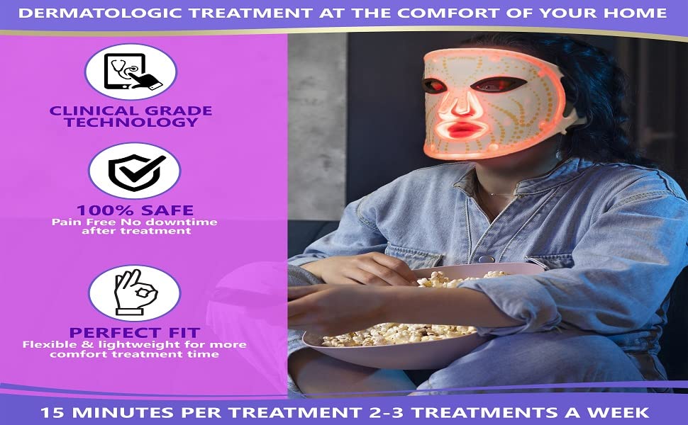 Dermal-Tech Light Therapy Face Mask Rejuvenation FDA Cleared PDT LED Facial Red Light Therapy Face & Neck Lift & Tightening Machine, Anti Aging, Dark Spot Remover Device (Flexible Silicom)