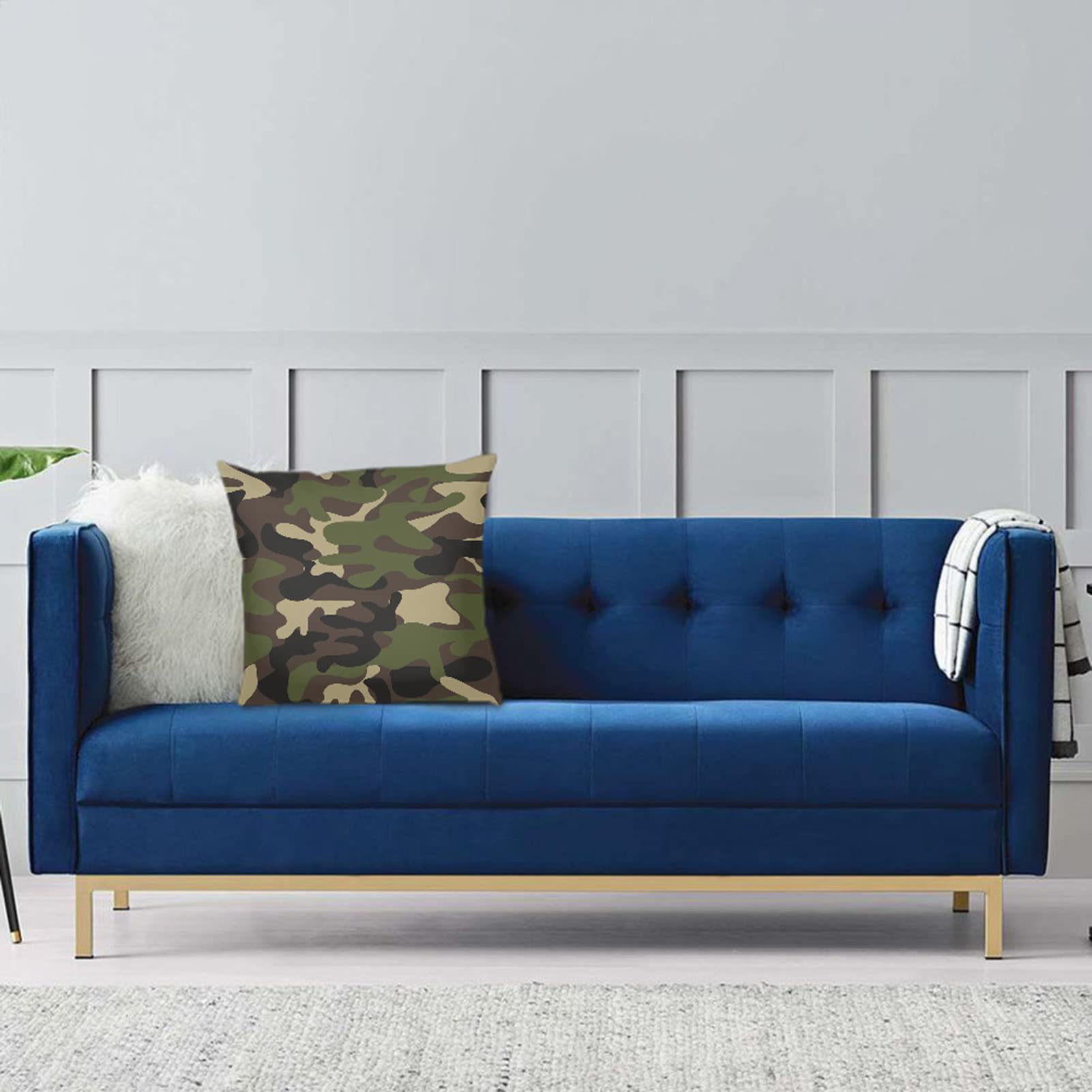 MURUFUL Throw Pillow Covers Beige Camoflauge Pattern Military Woodland Style Classic Camo Brown Army Cotton Linen Cushion Covers Home Decorative Throw Pillowcases 12”×12”for Patio Sofa Couch