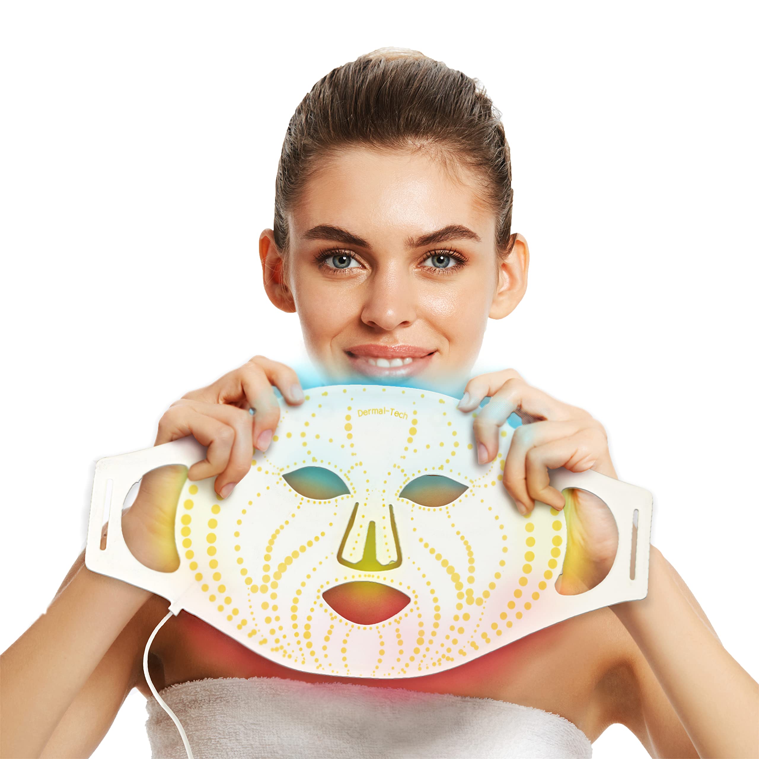 Dermal-Tech Light Therapy Face Mask Rejuvenation FDA Cleared PDT LED Facial Red Light Therapy Face & Neck Lift & Tightening Machine, Anti Aging, Dark Spot Remover Device (Flexible Silicom)
