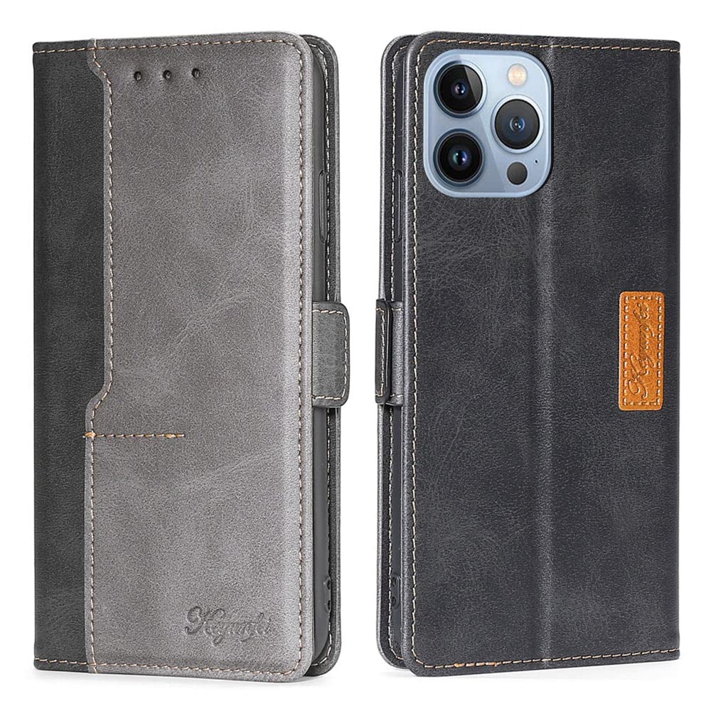 Fansipro Wallet Folio Case for Oppo Reno 2 Z, Premium PU Leather Slim Fit Cover for Reno 2 Z, 2 Card Slots, Friendly Fit, Black & Gray