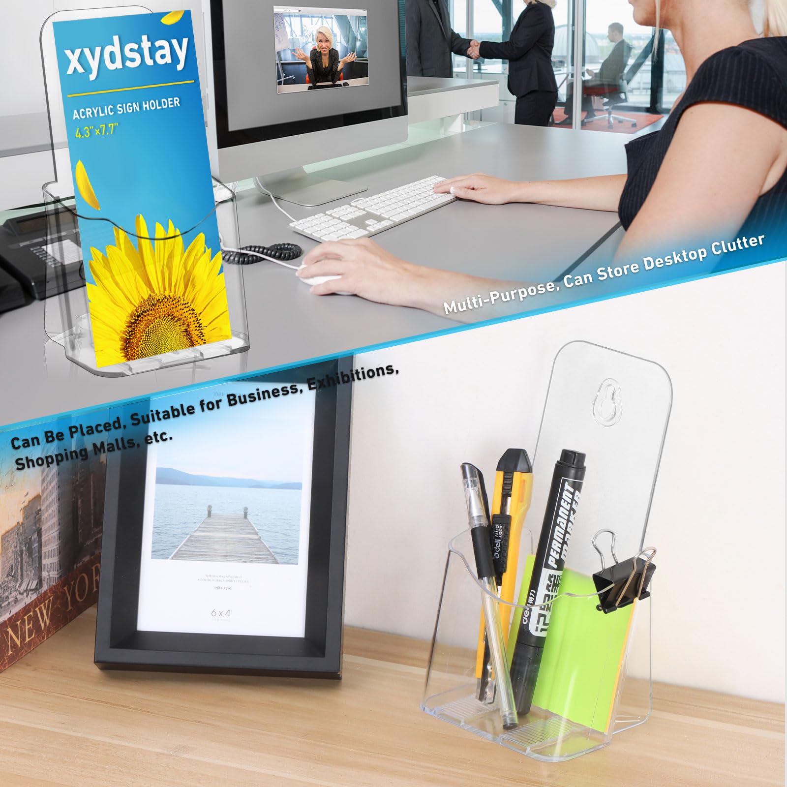 xydstay Acrylic Brochure Holder 4x9 Inches Slant Back Design, Clear Display Stand, Plastic Table Stand Sign Holder,Pamphlet Holder Flyer Holder, Acrylic Display Stand, Acrylic Table Signs Plastic Paper Holder for Office, Home, Store, 2 Pack