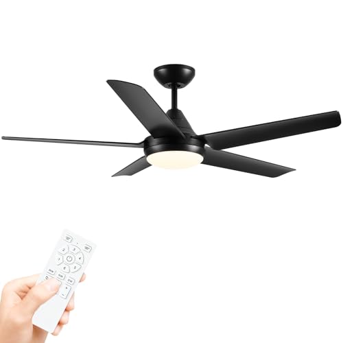 Wellspeed Ceiling Fans with Lights and Remote, 48 Inch Ceiling Fan with Reversible Blades, Quiet Motor, Modern Ceiling Fan for Living Room, Bedroom, Patios, Dining Room (Black, 48 Inch)