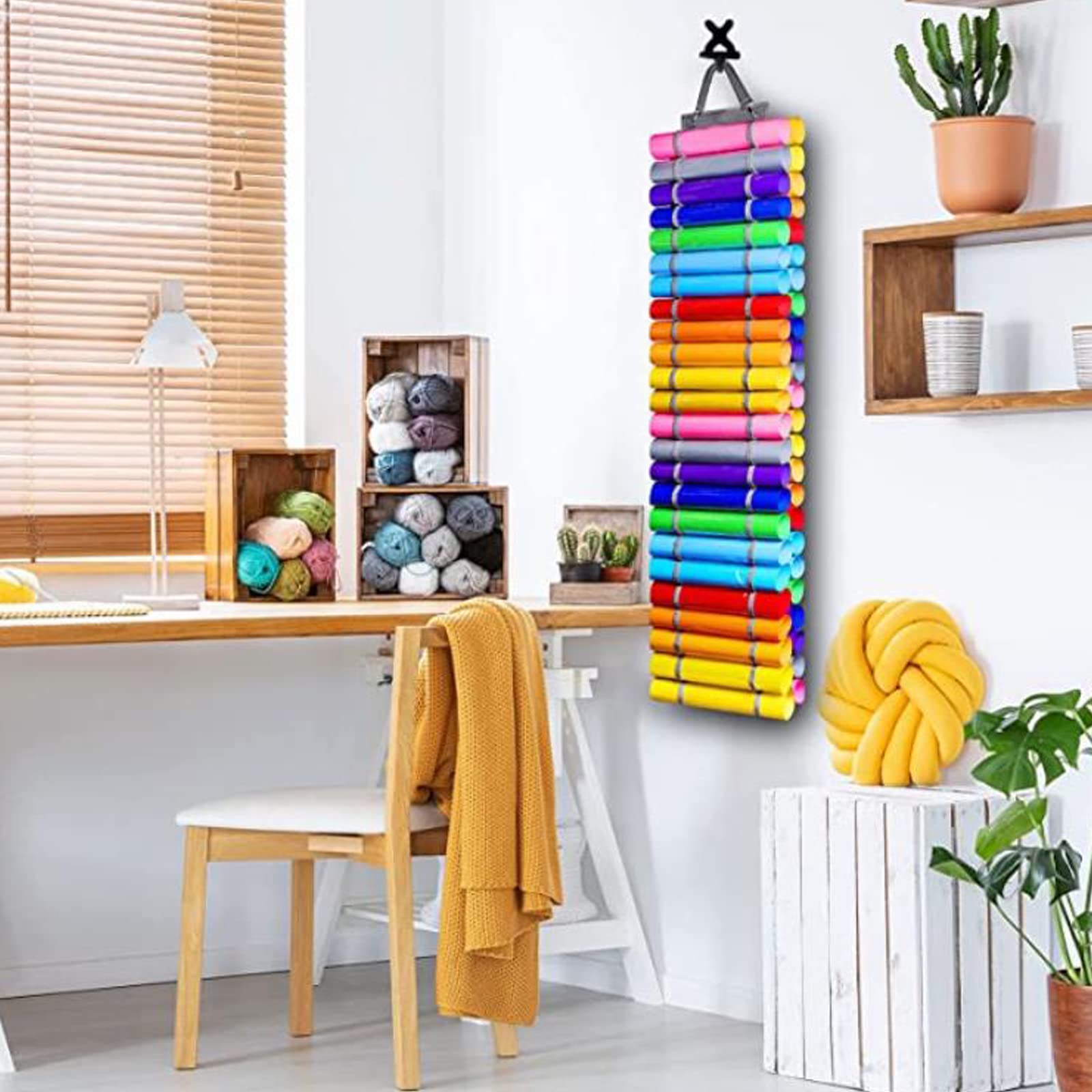 Vinyl Storage Organizer Vinyl Roll Holder with 12 Compartment Craft Vinyl Storage Rack Wall Mount Over The Door Hanging Organizer Storage Hanging Closet, Wall Space Saving Organization for Craft Room