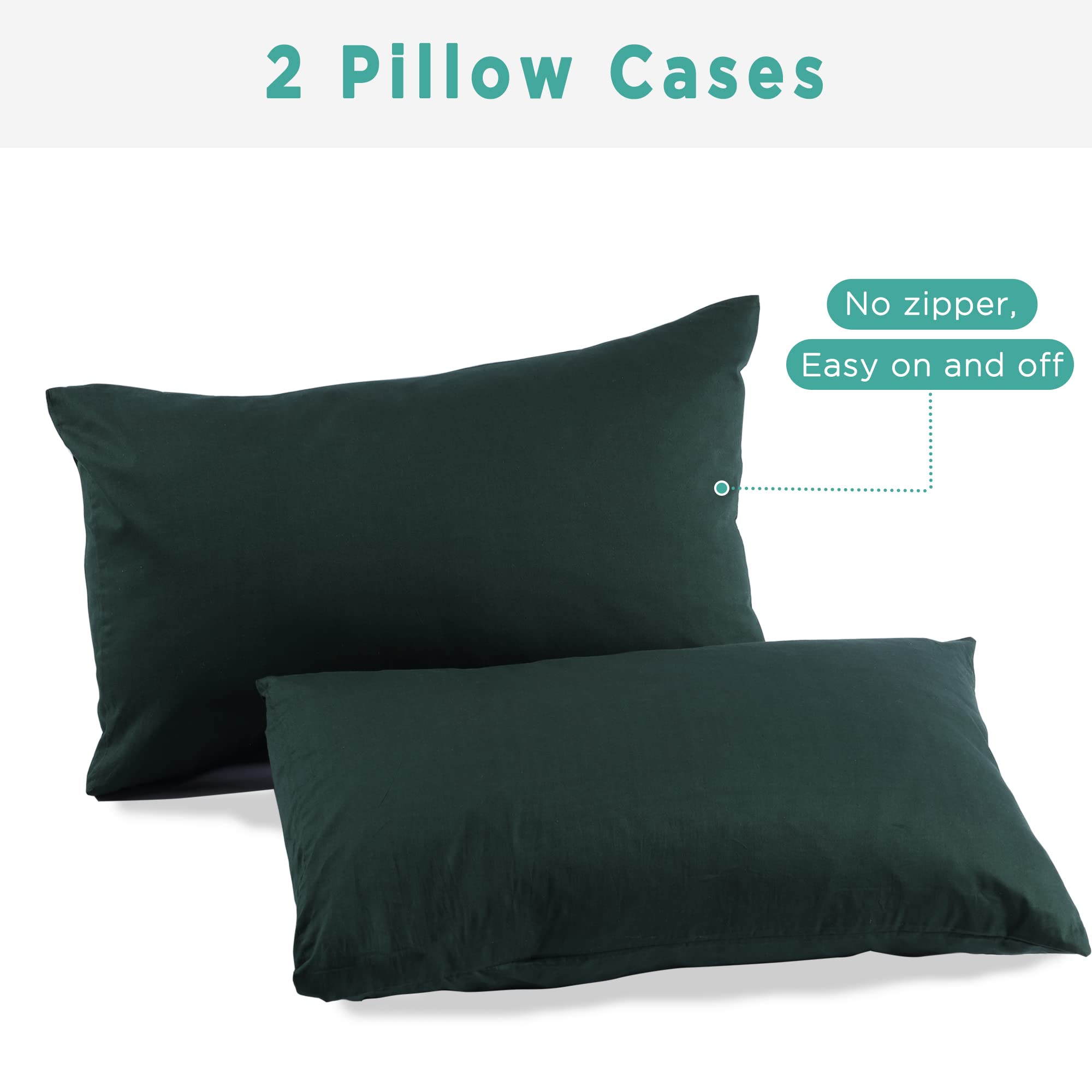 ATsense Duvet Cover King Size, 100% Cotton Linen Feel Super Soft Comfortable, 3-Piece Dark Green Duvet Cover Bedding Set, Durable and Easy Care, Simple Style Farmhouse Comforter Cover