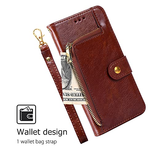 Fansipro Zipper Wallet Folio Case for Oppo Reno 2, Premium PU Leather Slim Fit Cover for Reno 2, 3 Card Slots, 1 Transparent Photo Frame Slot, Well Design, Brown