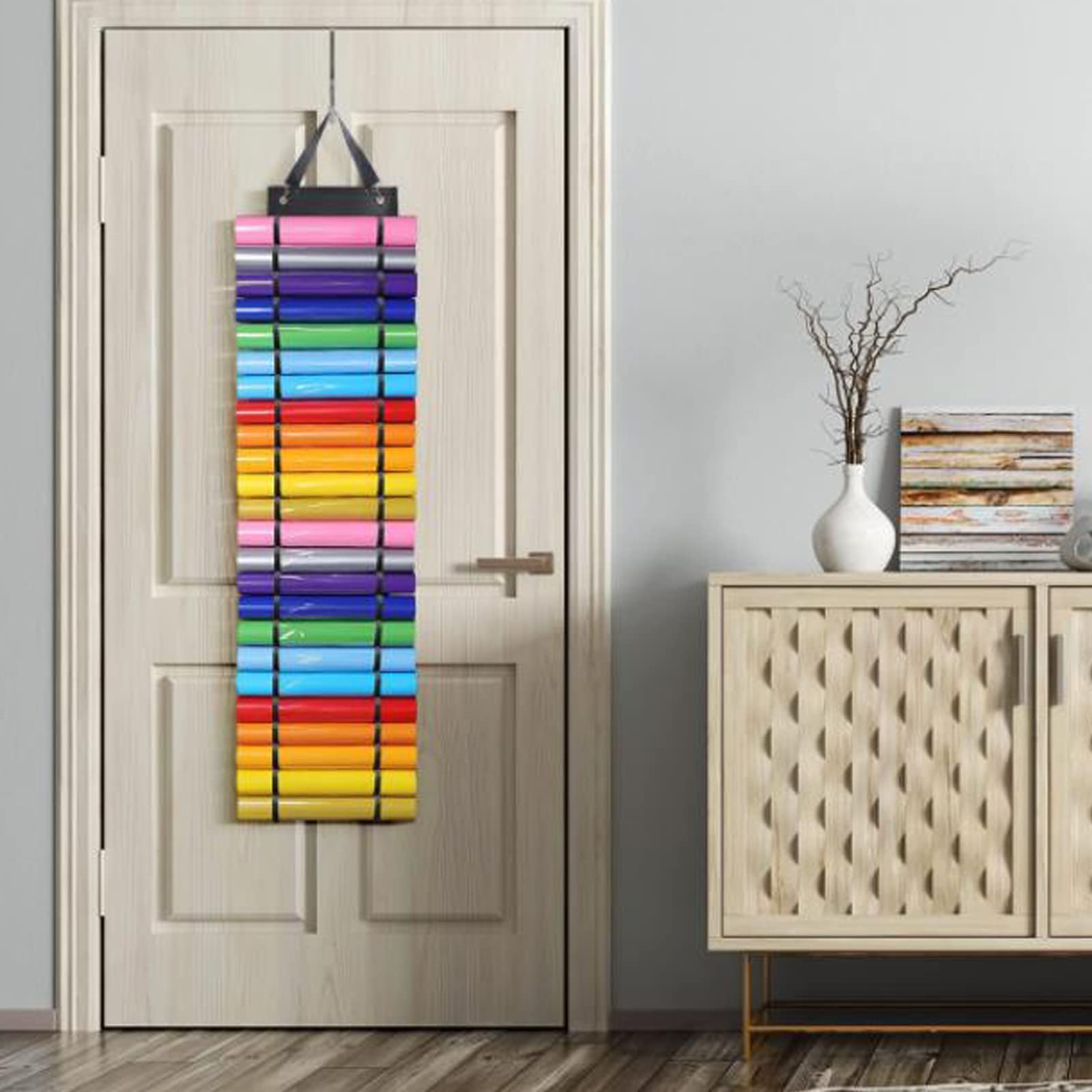 Vinyl Storage Organizer Vinyl Roll Holder with 12 Compartment Craft Vinyl Storage Rack Wall Mount Over The Door Hanging Organizer Storage Hanging Closet, Wall Space Saving Organization for Craft Room