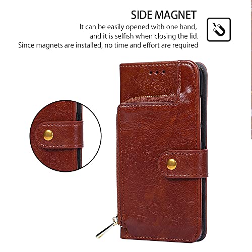 Fansipro Zipper Wallet Folio Case for Oppo Reno 2, Premium PU Leather Slim Fit Cover for Reno 2, 3 Card Slots, 1 Transparent Photo Frame Slot, Well Design, Brown