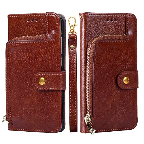 Fansipro Zipper Wallet Folio Case for Oppo Reno 2, Premium PU Leather Slim Fit Cover for Reno 2, 3 Card Slots, 1 Transparent Photo Frame Slot, Well Design, Brown