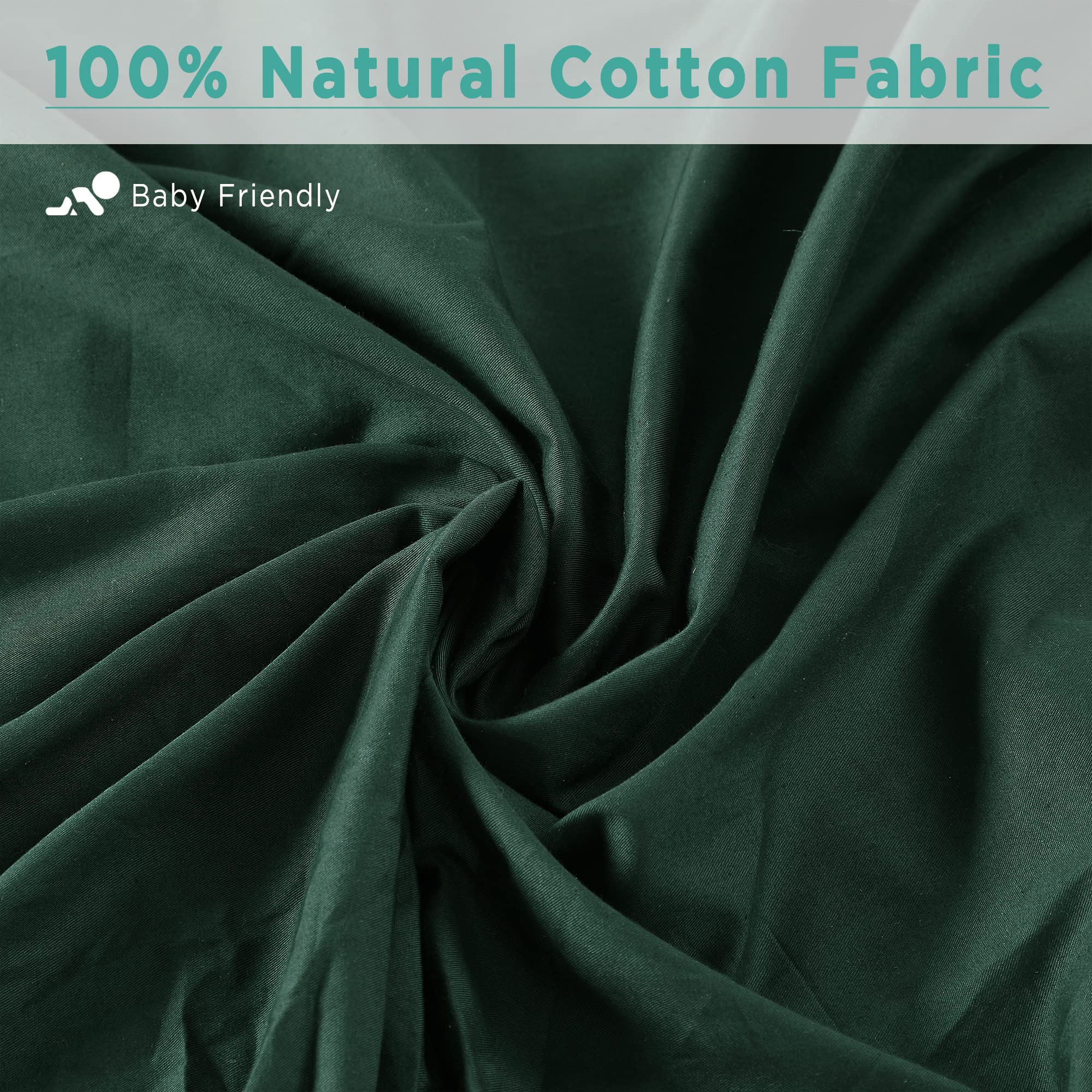 ATsense Duvet Cover Queen Size, 100% Cotton Linen Feel Super Soft Comfortable, 3-Piece Dark Green Duvet Cover Bedding Set, Durable and Easy Care, Simple Style Farmhouse Comforter Cover