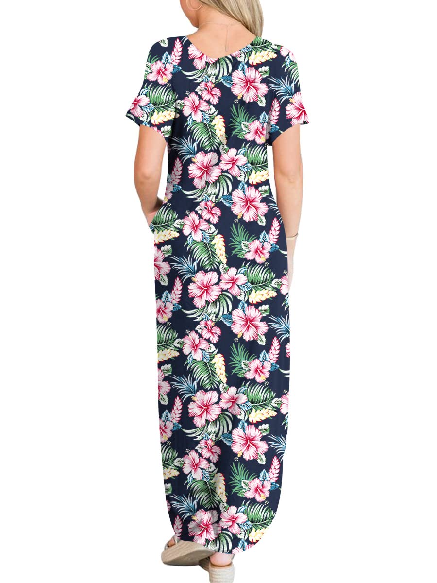 ANRABESS Women's Summer Casual Loose Short Sleeve Long T Shirt Dress Split Maxi Beach Sundress Travel Vacation Outfits Floral Print Medium