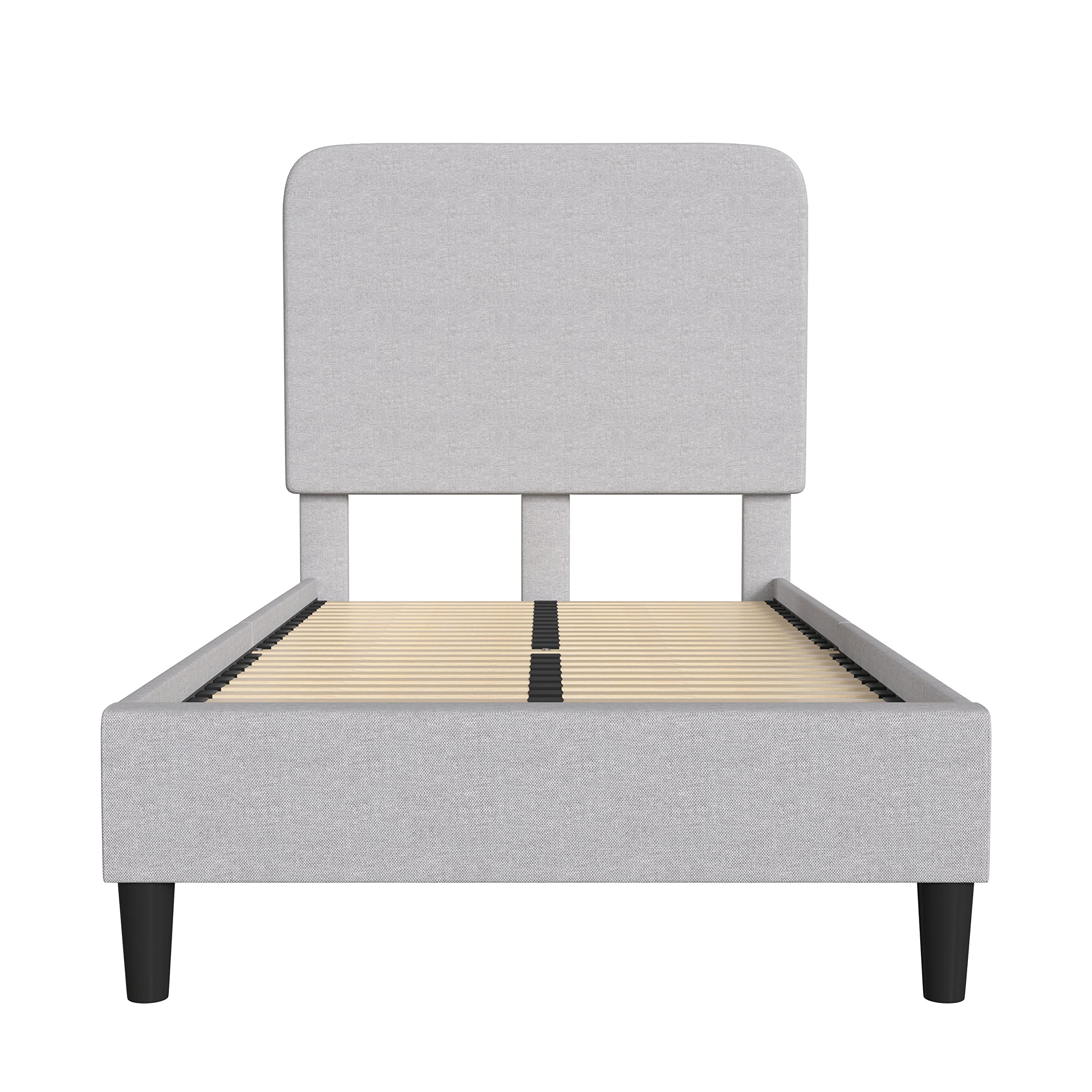 Flash Furniture Addison Platform Bed - Light Grey Fabric Upholstery - Twin - Headboard with Rounded Edges - Wood Slat Support - No Box Spring or Foundation Needed