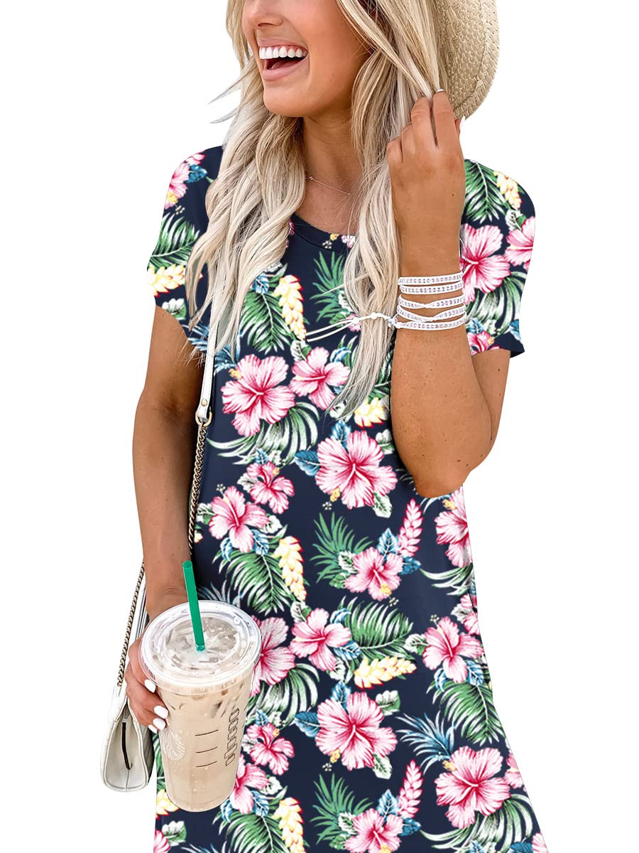 ANRABESS Women's Summer Casual Loose Short Sleeve Long T Shirt Dress Split Maxi Beach Sundress Travel Vacation Outfits Floral Print Medium