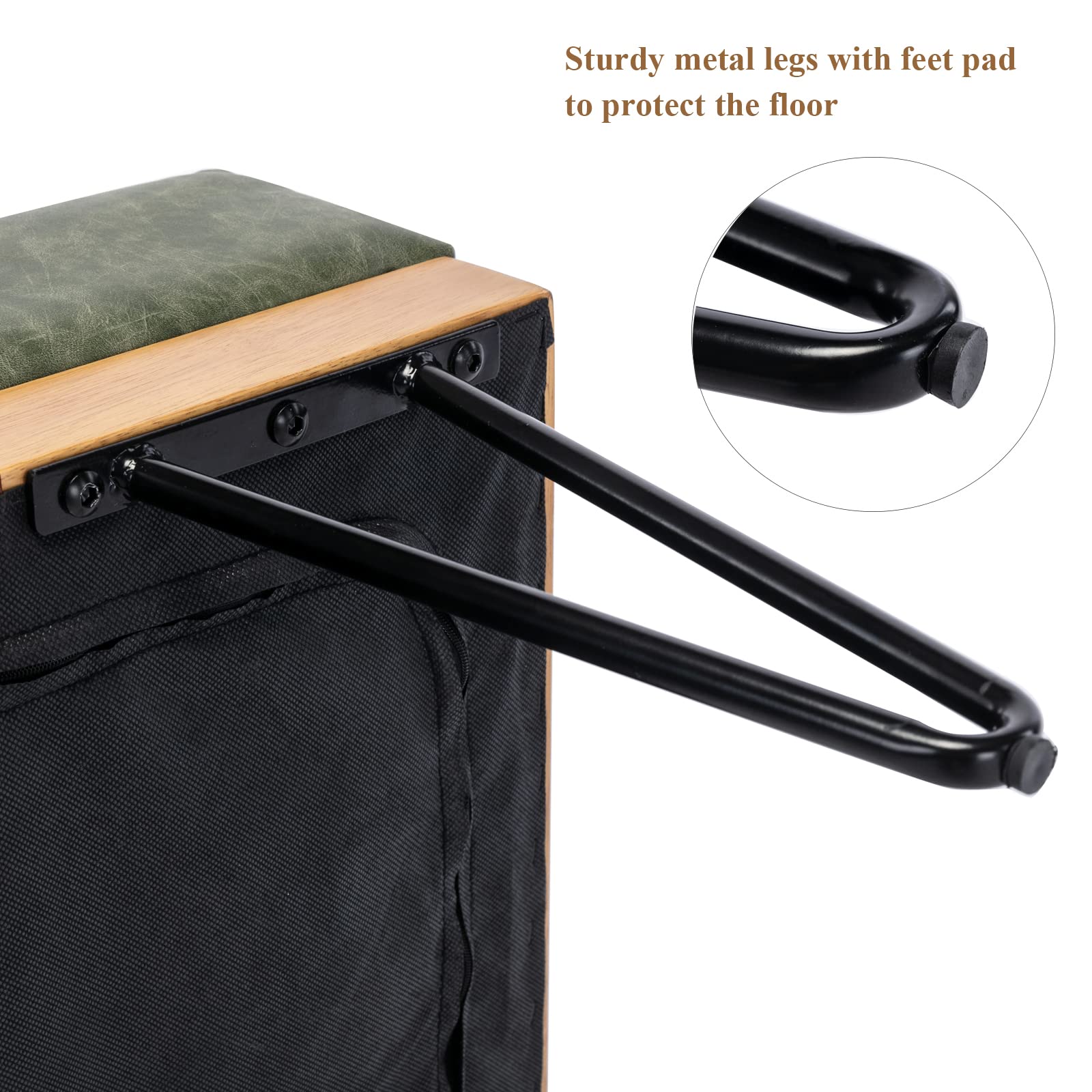 DUOMAY Industrial Modern PU Rectangle Ottoman Bench with PU Strap and Metal Legs, Mid Century Dining Table Bench Footstool Entryway Shoe Bench for Bedroom Dining Room Living Room, Green
