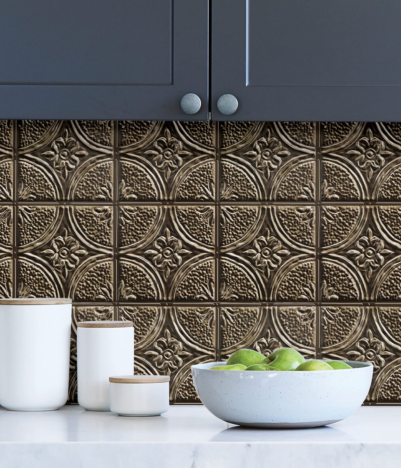 In Home NH4154 Antique Bronze Tin Peel & Stick Backsplash Tiles, Metallic 10 inch x 10 inch