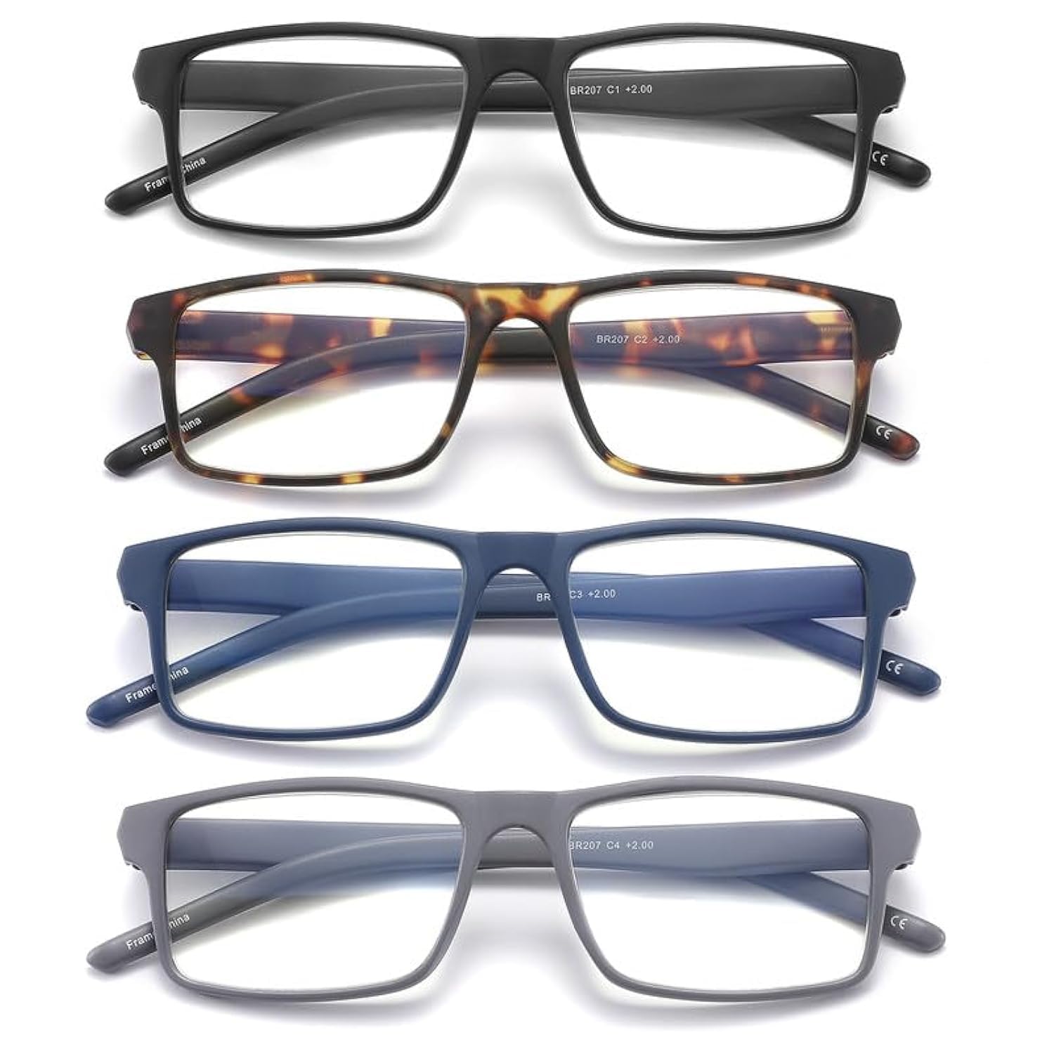 JAWSOCK 4 Pack Reading Glasses Blue Light Blocking for Men Women,Rectangular Frame Computer Readers with Spring Hinge,Anti Eyestrain/UV Ray Eyeglasses (1.0x)