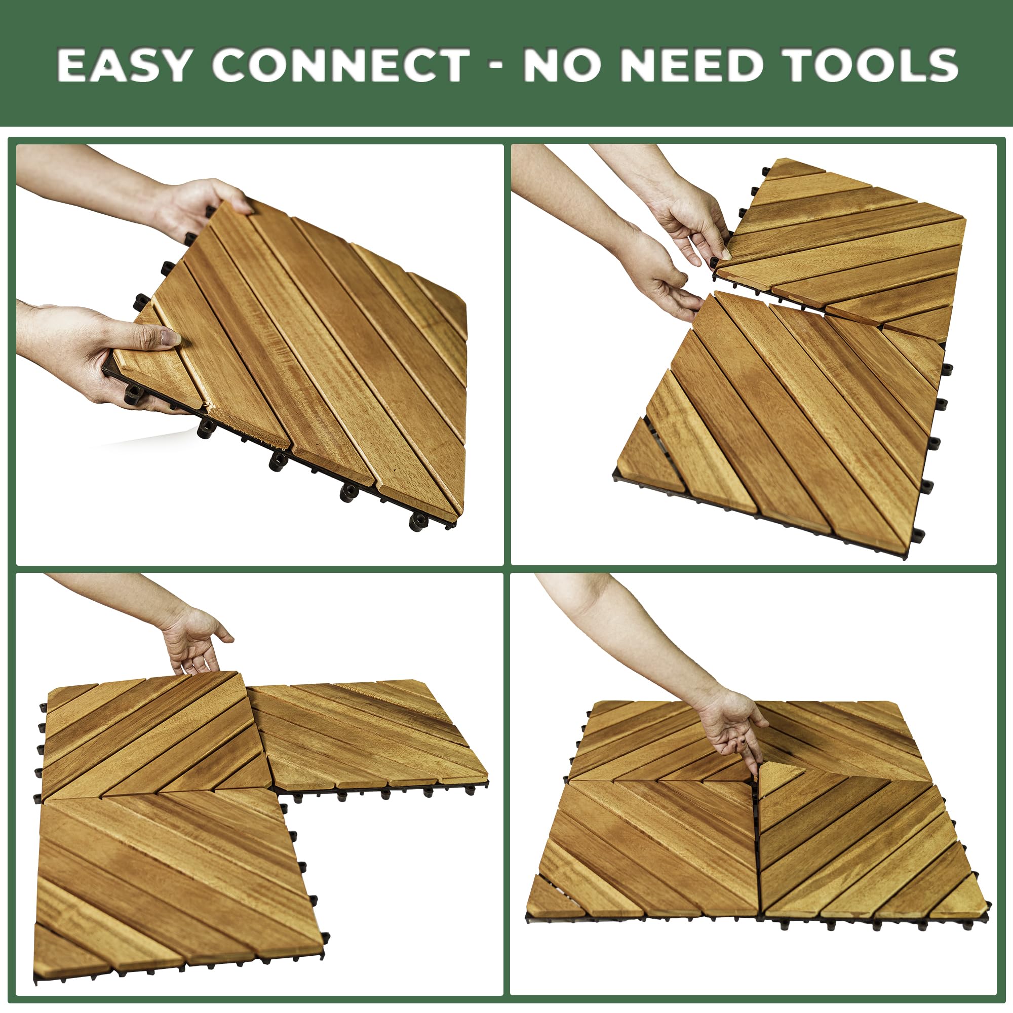 Interlocking Deck Tile (Pack of 10, 12"x12") Acacia Hardwood Deck Tile, Interlocking Patio Tile in Solid Acacia Wooden Oiled Finish Waterproof all Weather Perfect for Indoor Outdoor(Golden Teak Color)