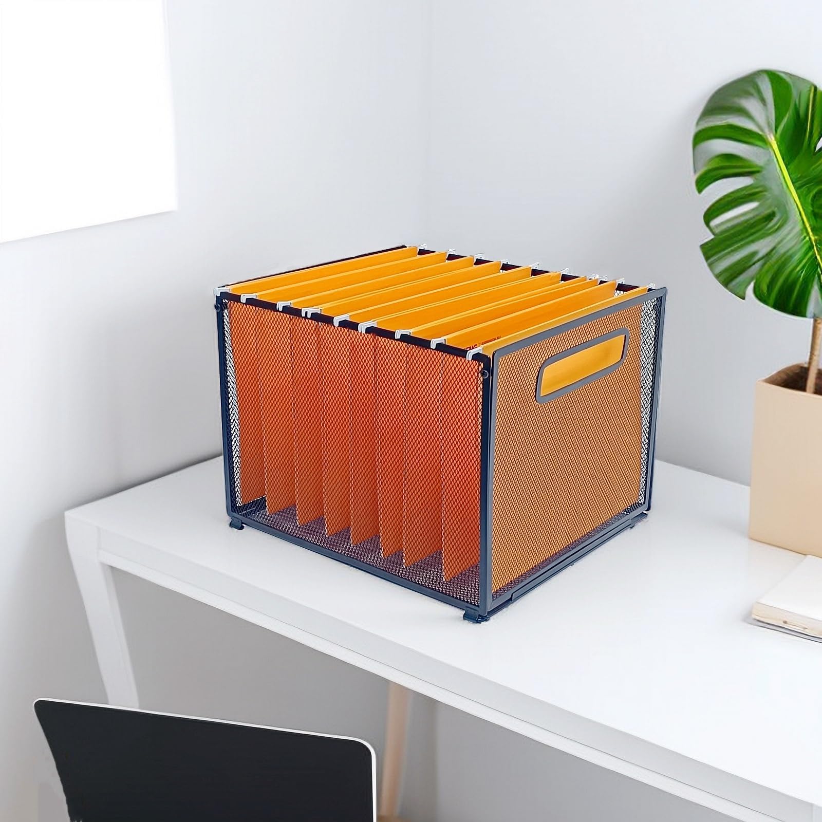SETTFRFE Letter Size Hanging Folder Organizer,Metal Mesh Hanging File Folder Box,Office File Baskets,Black