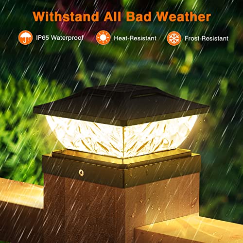 ENSLI Solar Post Lights Outdoor, 2 Mode Bright Solar Post Lights Outdoor Fence Post Cap Lights, Outdoor Post Lights Solar Powered Deck Lights for 4x4 4.5x4.5 5x5 Post, 2 Pack (Black)