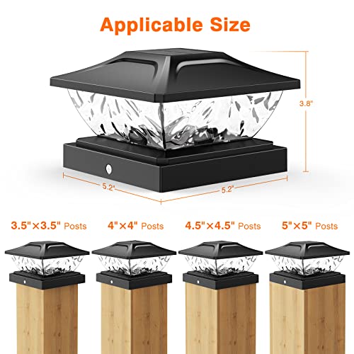 ENSLI Solar Post Lights Outdoor, 2 Mode Bright Solar Post Lights Outdoor Fence Post Cap Lights, Outdoor Post Lights Solar Powered Deck Lights for 4x4 4.5x4.5 5x5 Post, 2 Pack (Black)