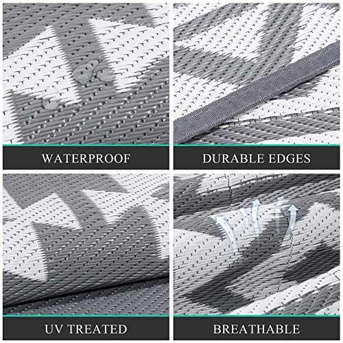 Pauwer Waterproof Outdoor Rug 5x7, Reversible Plastic Straw Patio Camping Rug, Indoor Outdoor RV Mat Carpet for Deck, Camper, Porch, Balcony, Backyard, Picnic, Moro Grey