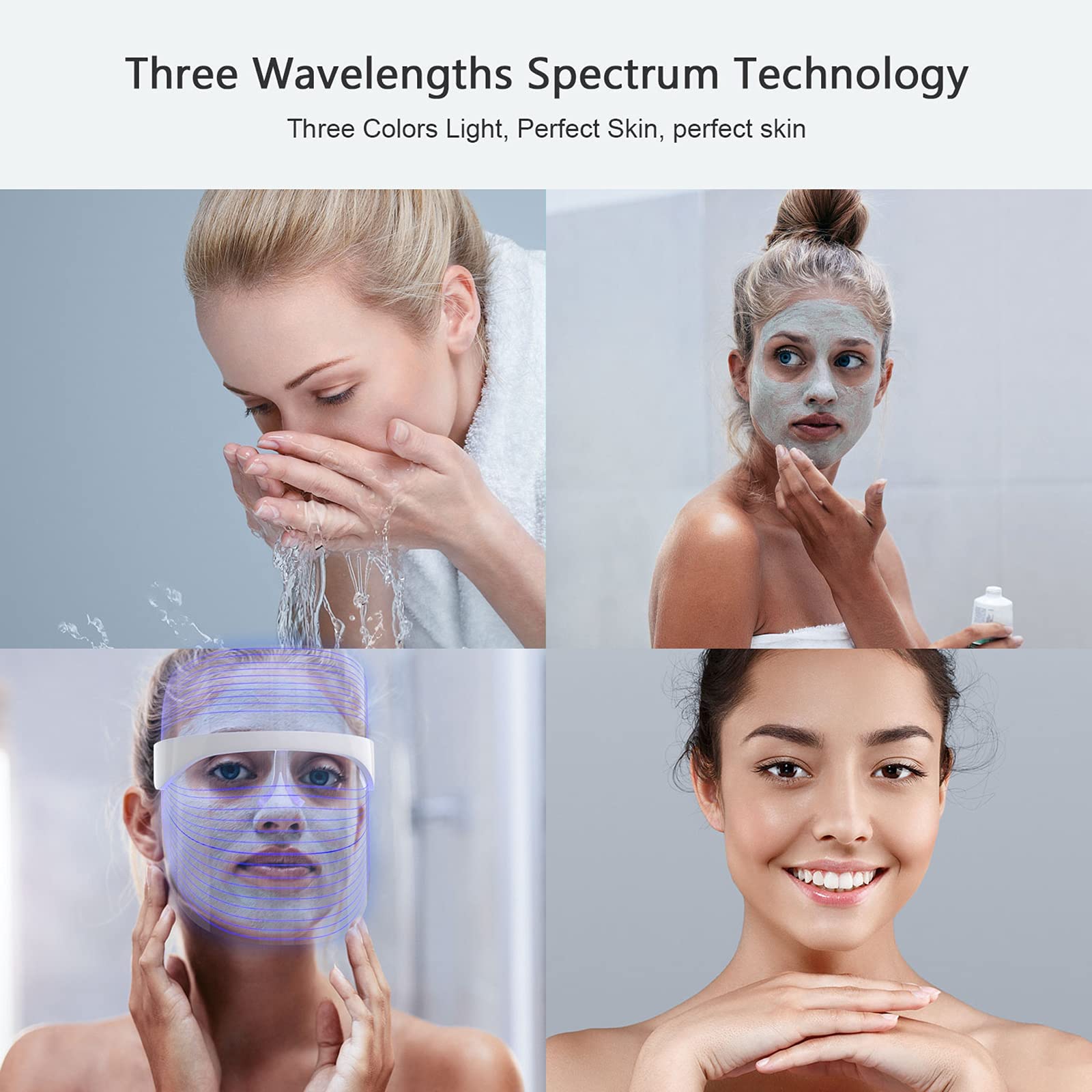 Led Face Mask Light Therapy, 3 Colors Light Therapy Facial Photon Beauty Device for Facial Rejuvenation, Anti-Aging