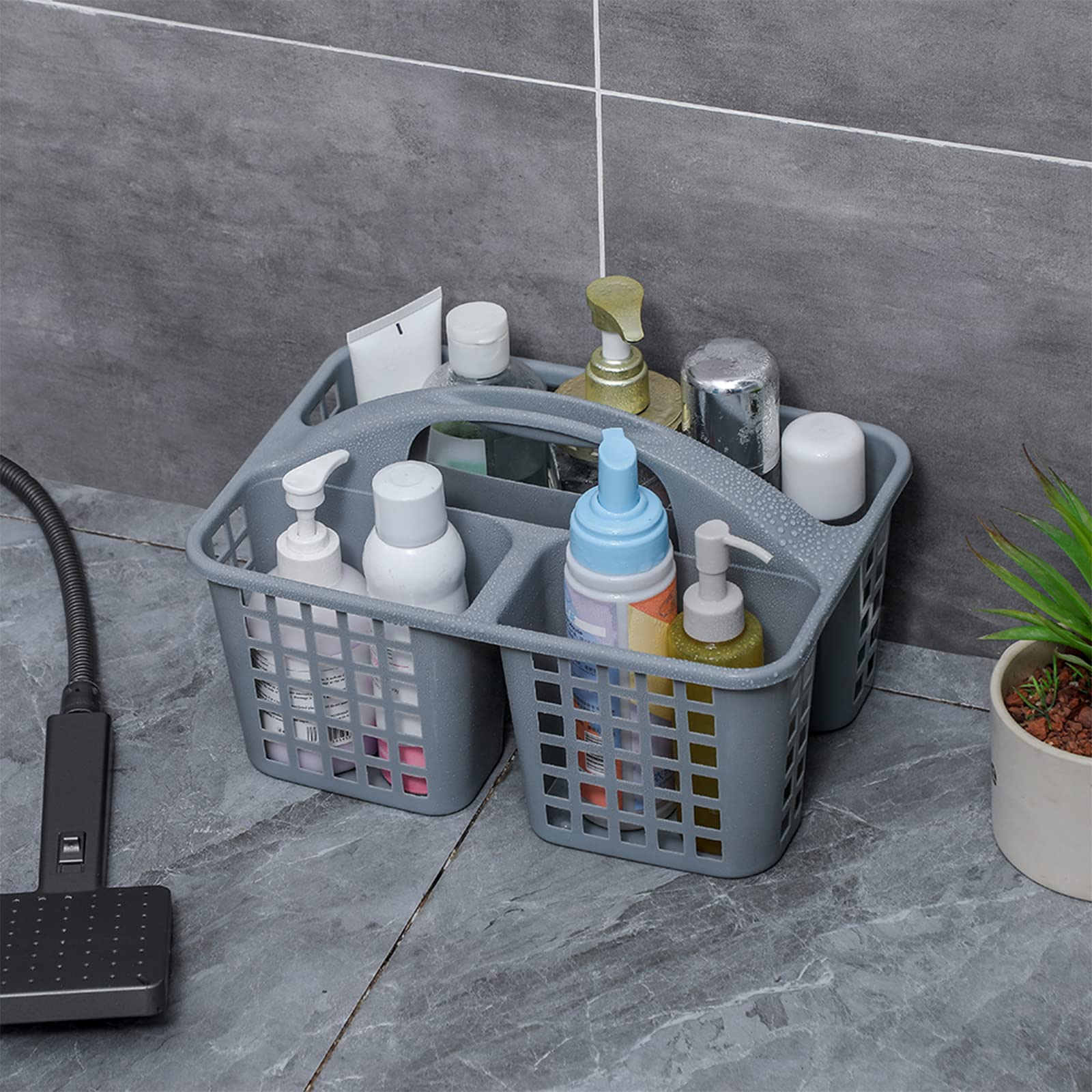 JiatuA Portable Shower Caddy Basket with Compartments Cleaning Supplies Organizer with Handle Plastic Storage Divided Tool Bin for Bathroom, Bedroom, Kitchen, College Dorm, Garden, Under Sink, Grey