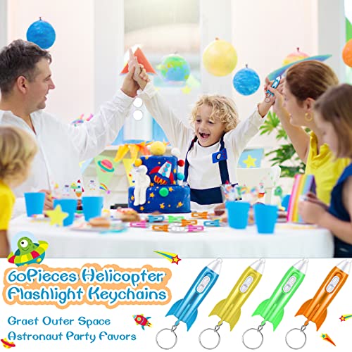 Hortsun Helicopter Mini Rocket Flashlight Keychain Outer Space Party Favors Bulk LED Flashlight Helicopter Key Ring Students Gift Birthday Party Favors(24 Pcs,Rocket)
