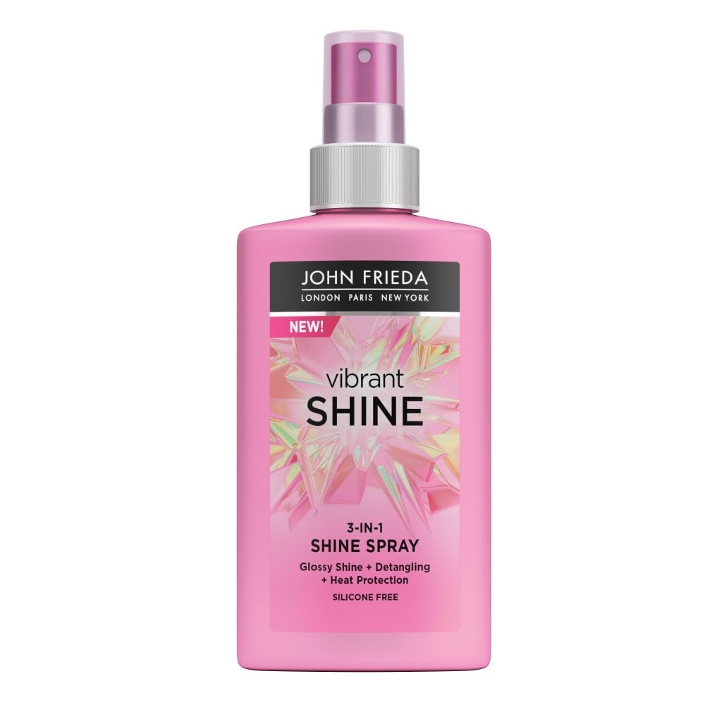 John Frieda Vibrant Shine 3-in-1 Weightless Glossing Spray 150 ml with Heat Protection, Silicone-Free Detangling Mist for Mirror-Like Radiance