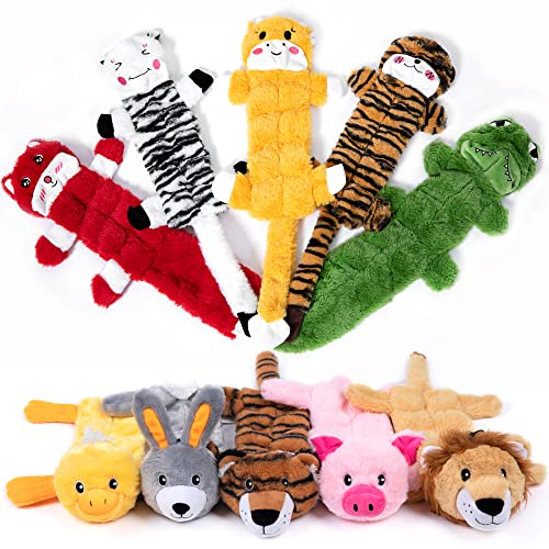 Nocciola 10 PCS Crinkle Dog Squeaky Toys with Double Layer Reinforced Fabric, Durable Plush Dog Toys, No Stuffing Body Dog Toy Set for Small to Large Dogs (10PCS 90 squeakers)