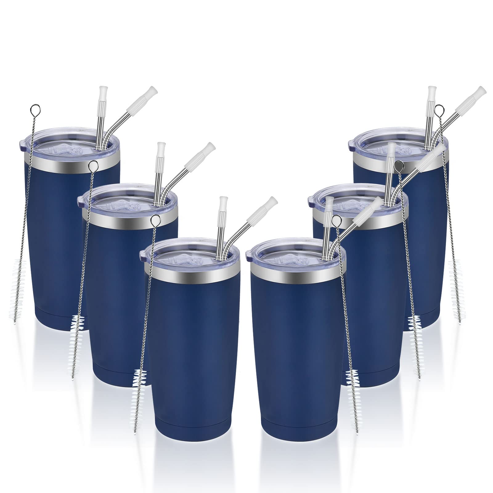 Futtumy 6 Pack Stainless Steel Travel Tumblers, 20 Oz Tumbler with 12 Lids, Insulated Coffee Tumblers, Double Wall Travel Tumblers, Thermal Cup, Powder Coated Coffee Cup for Hot Cold Drinks(Navy Blue)